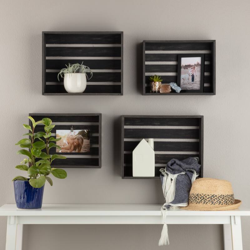 Gallery Solutions Rustic Wood Crate Wall Storage Set of Four ...