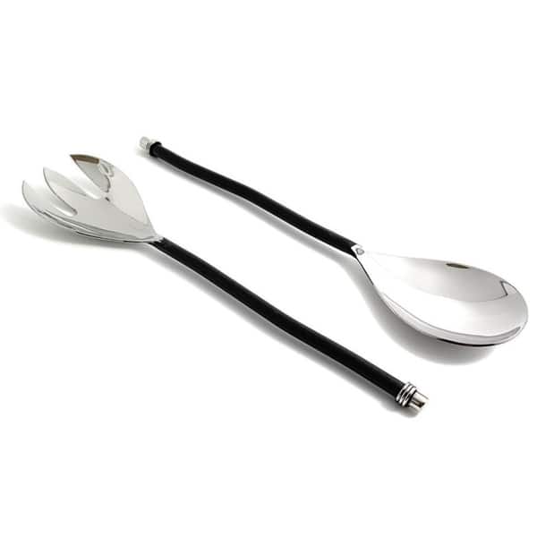 Vibhsa Salad Serving Set of 2 (Twisted Handle, Silver Finish) - Bed ...