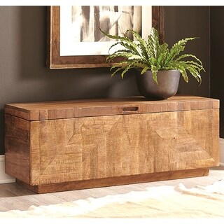 Handcrafted India Mango Wood Storage Bench with Parquet Design - Bed ...