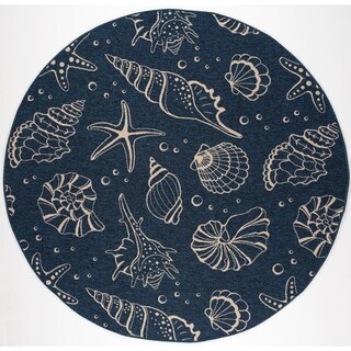 Shells Navy Beige Transitional Design Indoor/Outdoor Area Rug - 6'7"R ...