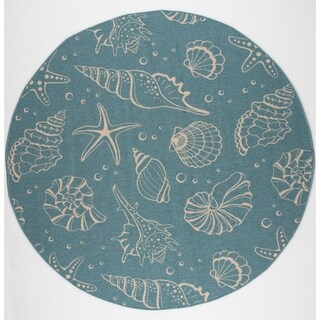 Shells Blue Beige Transitional Design Indoor/Outdoor Area Rug - 6'7"R ...