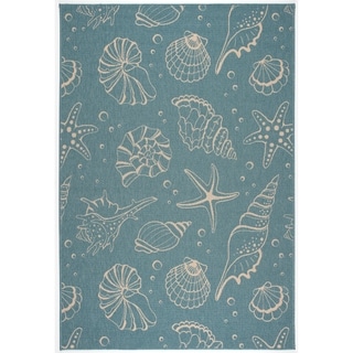 Shells Blue and Beige Transitional Design Indoor/Outdoor Area Rug - 5'3 ...