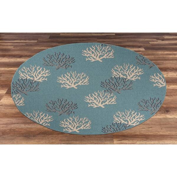 Cay Blue Beige Transitional Design Indoor/Outdoor Area Rug - 6'7"R ...