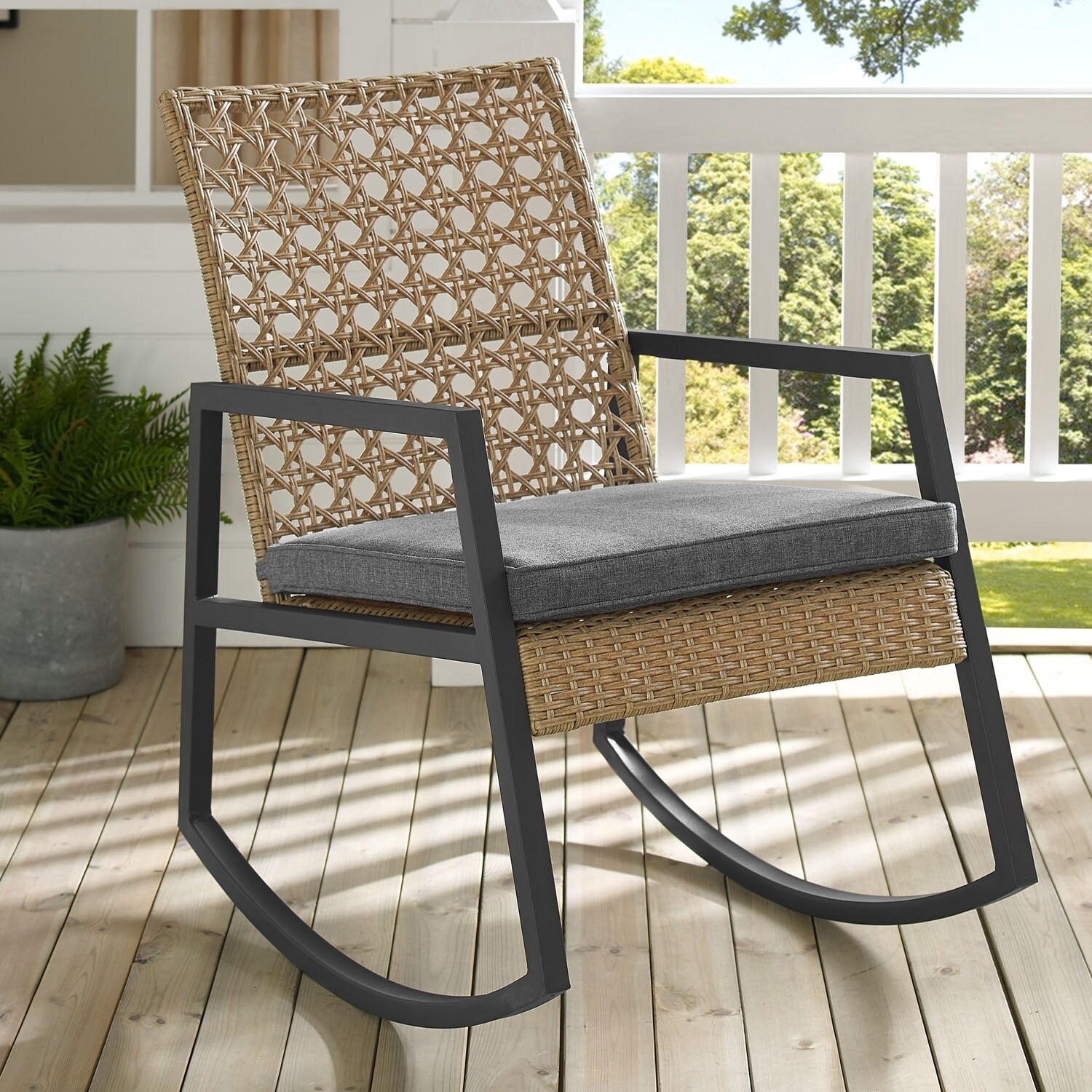 Modern Outdoor Patio Rattan Rocking Chair Light Brown Grey Bed Bath Beyond 27972972