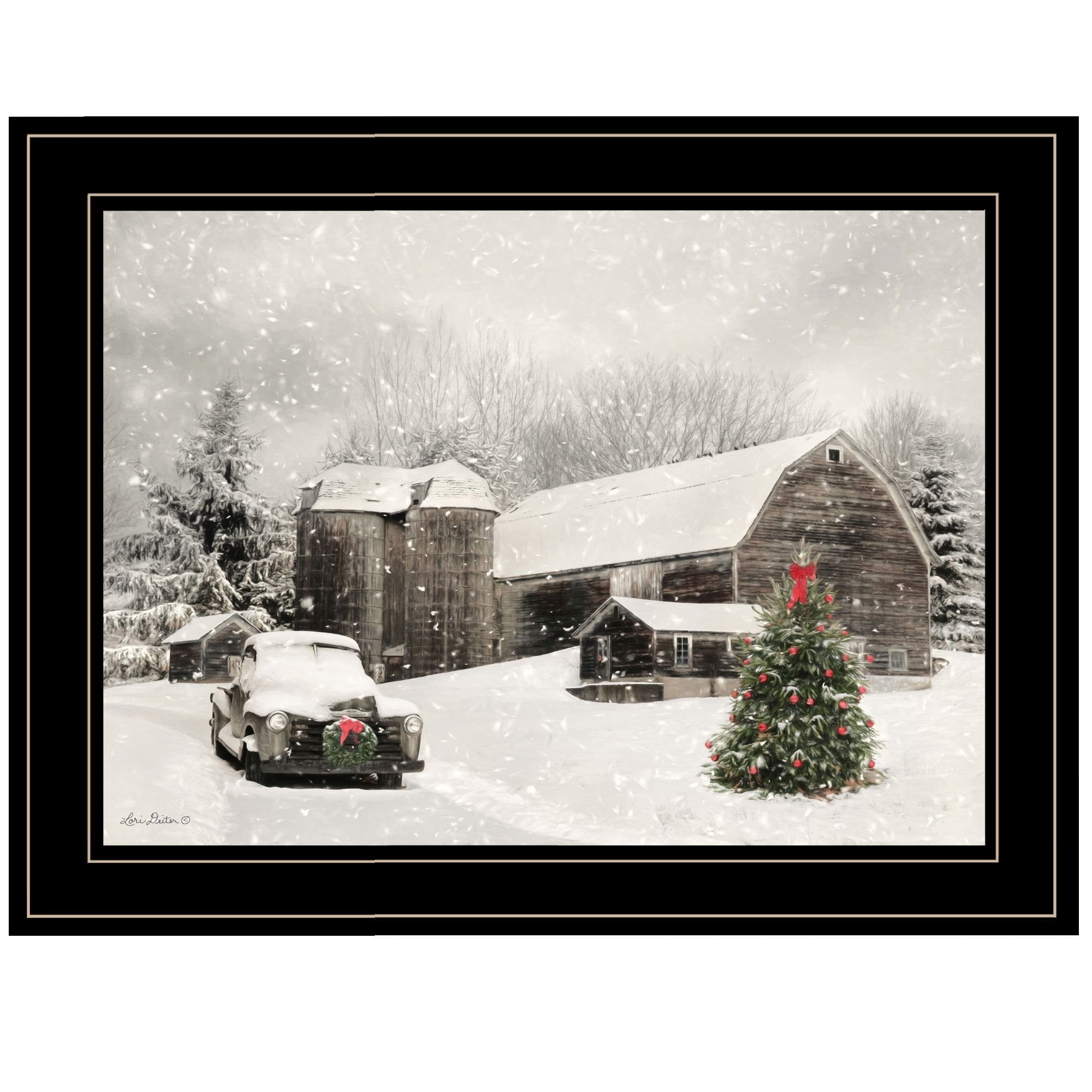 TrendyDecor4U Farmhouse "Farmhouse Christmas" Framed Print Wall Art by ...