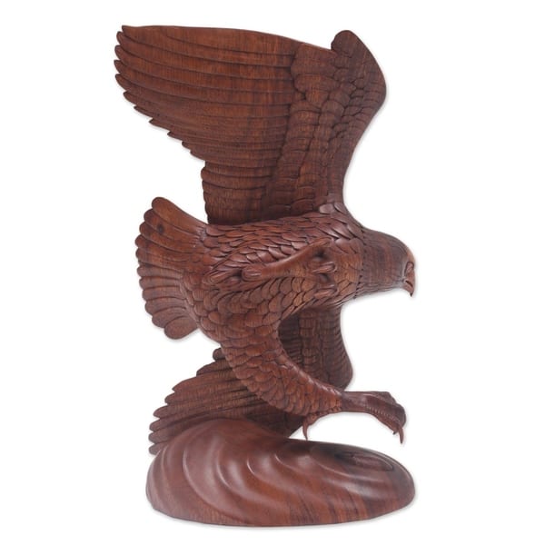 Handmade Flying Brown Eagle Wood Sculpture (Indonesia) - Bed Bath ...