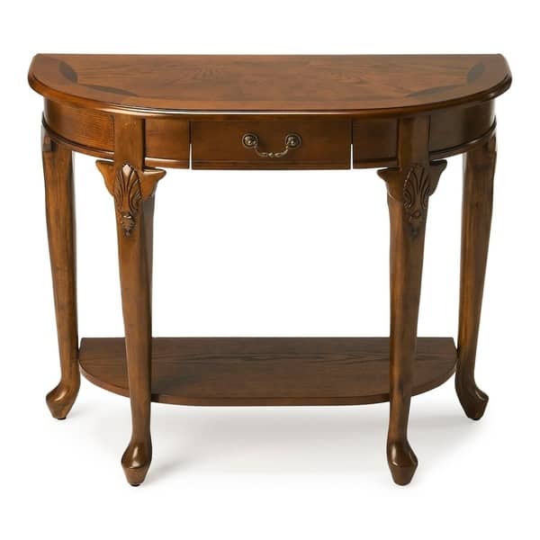 Traditional Demilune Solid Wood Console Table in Vintage Oak Finish ...