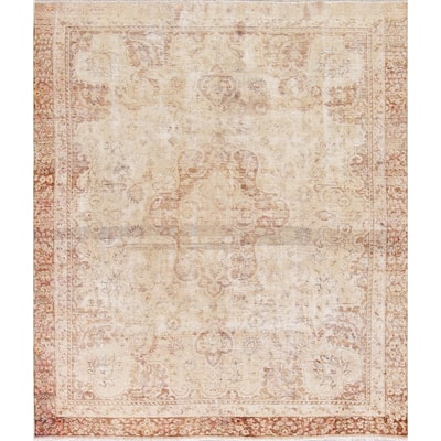 Antique Muted Tabriz Medallion Hand Knotted Distressed Persian Rug - 8 ...