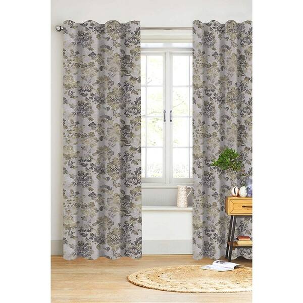 Gold Floral Designer Organic Cotton Set of 2 Drapery Panel - Bed Bath ...