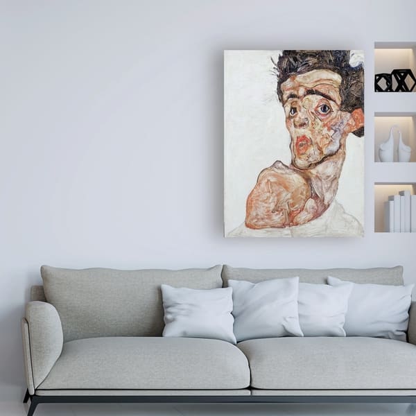 Egon Schiele 'Self-Portrait with Raised Bare Shoulder, 1912' Canvas Art - Bed Bath & Beyond ...