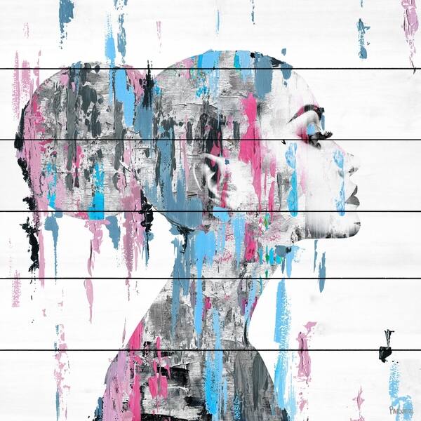 'Pink Blue Face Smudges' Painting Print on White Wood - Multi-color ...