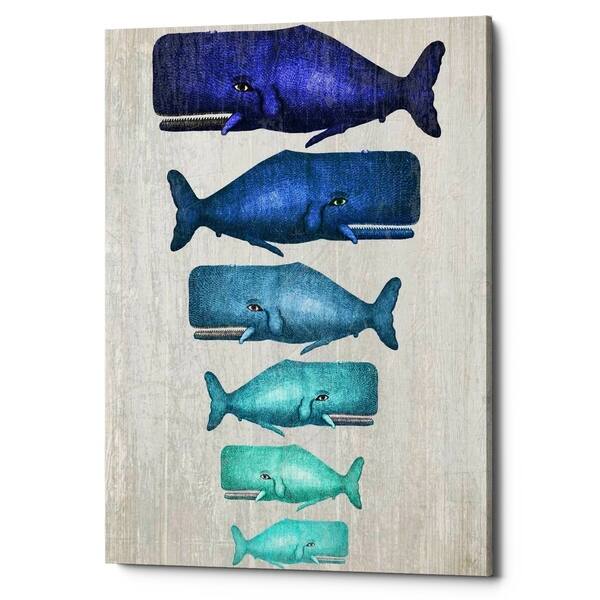 Epic Graffiti 'Whale Family Blue On White' by Fab Funky Giclee Canvas ...
