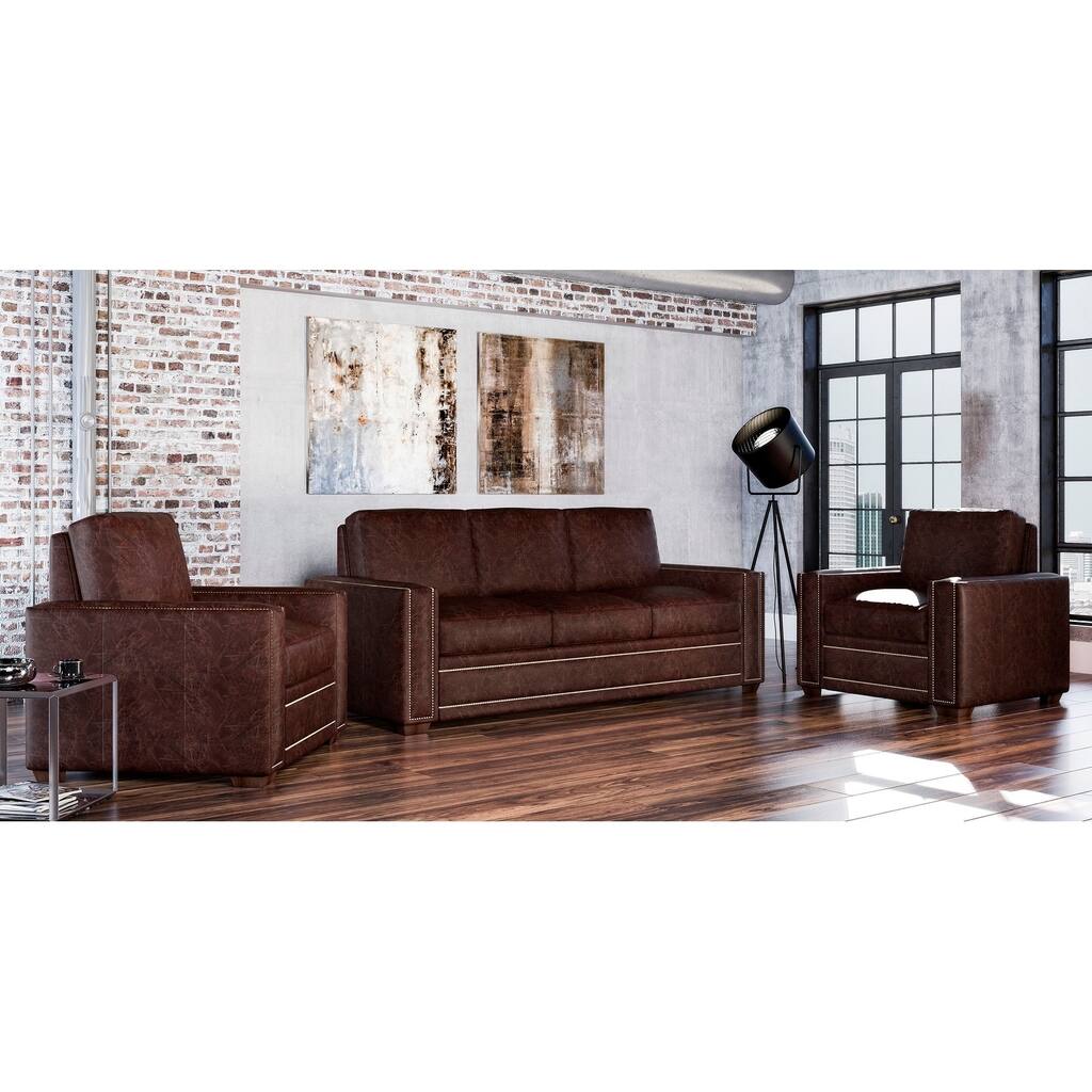Made To Order Evelyn 100 Top Grain Leather Sofa And Two Chair Set