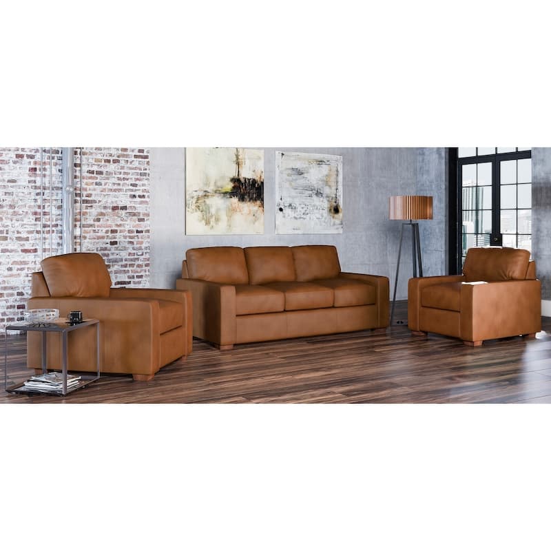 Made To Order Maxim 100 Top Grain Leather Sofa And Two Chair Set