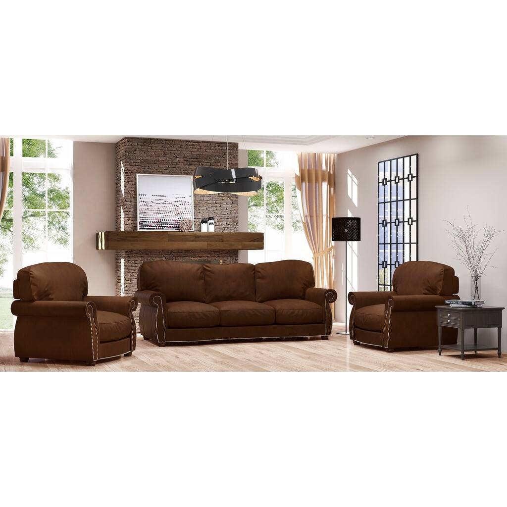 Made to Order Roxton 100% Top Grain Leather Sofa and Two Chairs Set ...