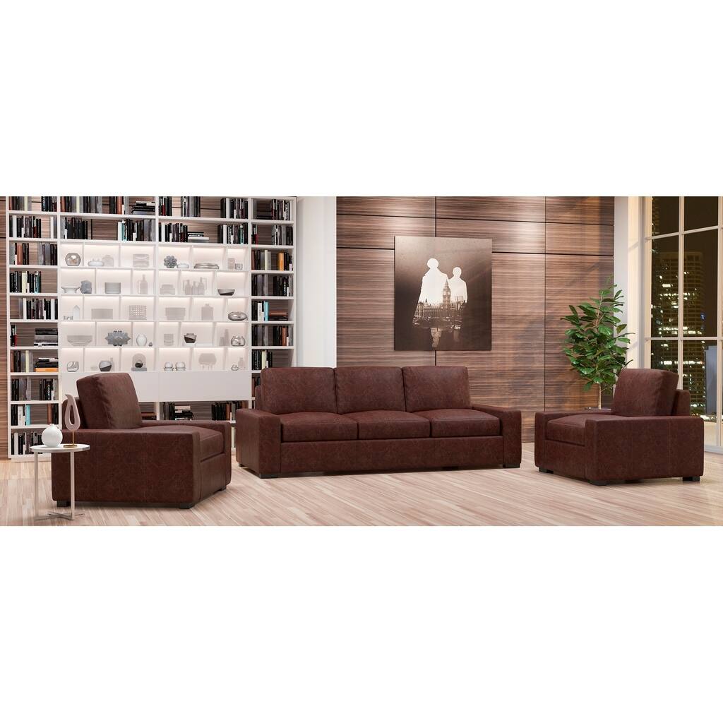 Made To Order Monza 100 Top Grain Leather Sofa And Two Chairs Set