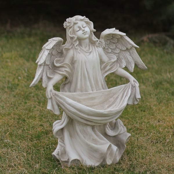 18.5" Serene Angel Bird Feeder Outdoor Garden Statue - Bed Bath ...