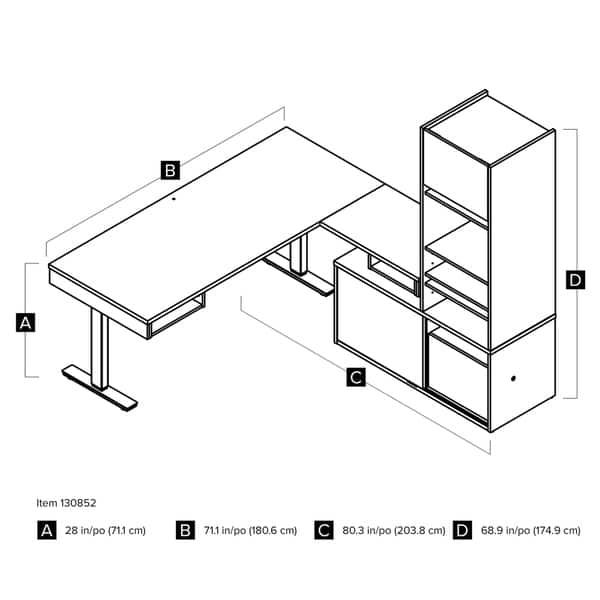 Bestar Pro-Vega Height Adjustable L-Desk with Storage Tower and Dual ...