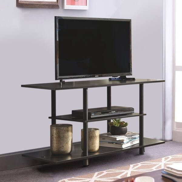Wooden TV Stand With Tubular Plastic Legs and Two Shelves, Black - Bed ...