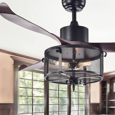 Faegan Matte Black 55-inch Lighted Ceiling Fan with 3-light lamp ...