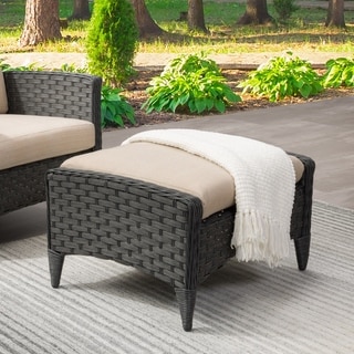 Parkview Wide Rattan Wicker Foot Stool, Charcoal Grey - Bed Bath ...