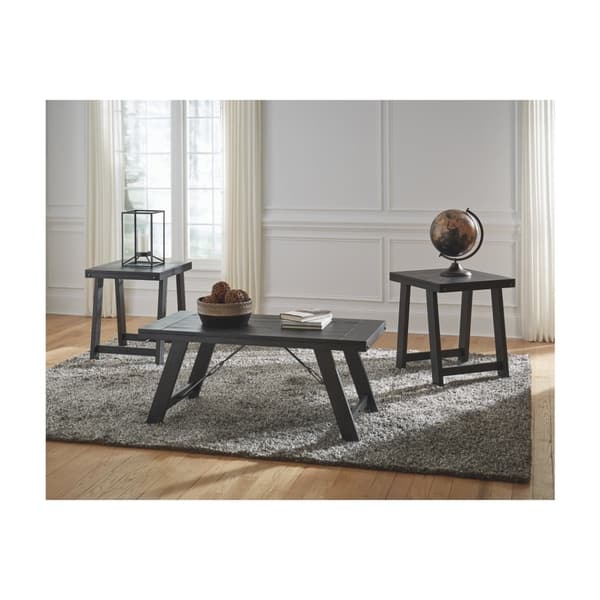 Plank Style Acacia Wood Table Set with Canted Legs, Set of Three, Black ...