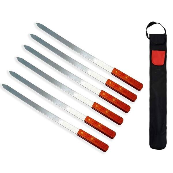 Stainless Steel Kabab Skewers with Storage Bag 23" Long x 1" Wide Blade ...