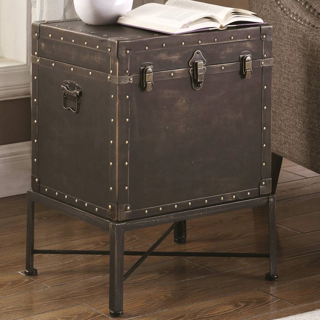 Traveler Design Trunk Style Accent Storage Table with Metal Frame ...