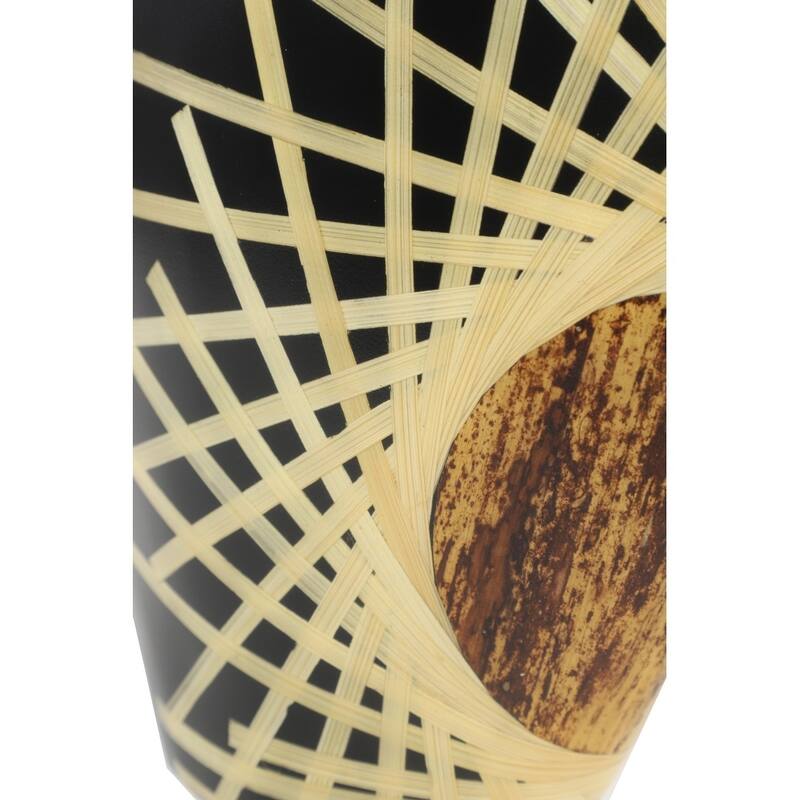 Black Glazed & Bamboo Inlay Banana Wood Vase w/ E" x posed Bark Detail ...