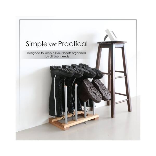 INNOKA 4-Pair Solid Wooden Boot Rack with Steel Bars, Boot Storage ...
