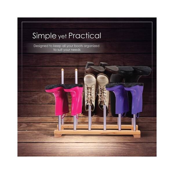 INNOKA Birch Wood 6-Pair Boot Rack Organizer w/ Steel Bars for Riding ...