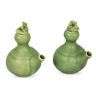 NOVICA Handmade Happy Frangipani Ceramic oil and vinegar set (pair ...