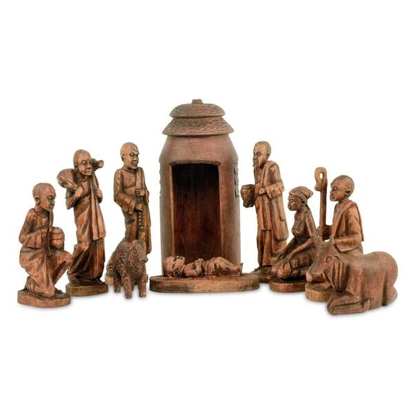 Handmade Divine Birth in Africa Mahogany nativity scene (Ghana) - Bed ...
