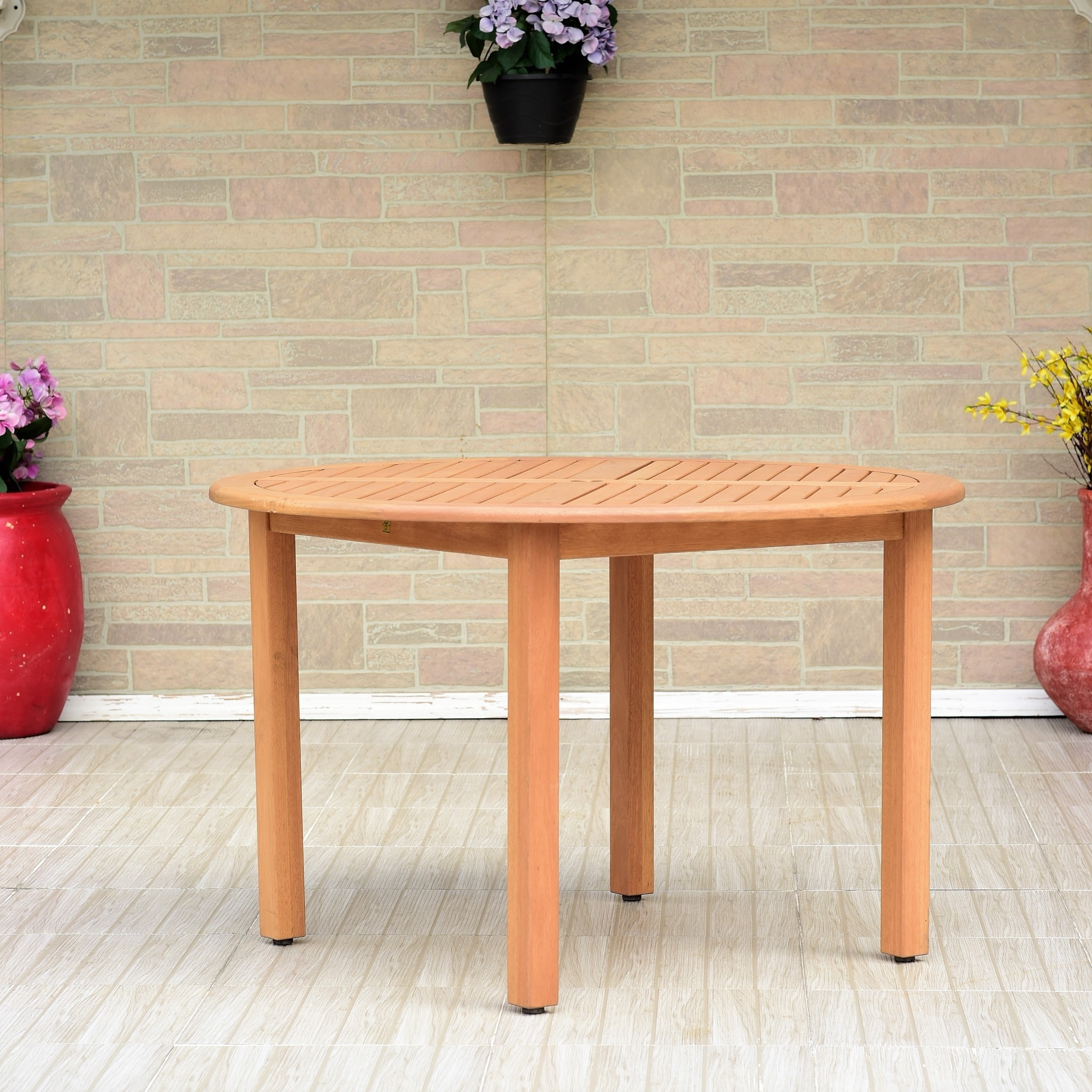 EcoDecors 36" Round Solid Teak Dining Table - EarthyTeak Finish - Bed ...