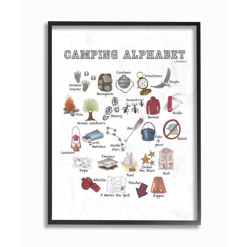 The Kids Room by Stupell Watercolor Camping Alphabet with Map Tent and ...