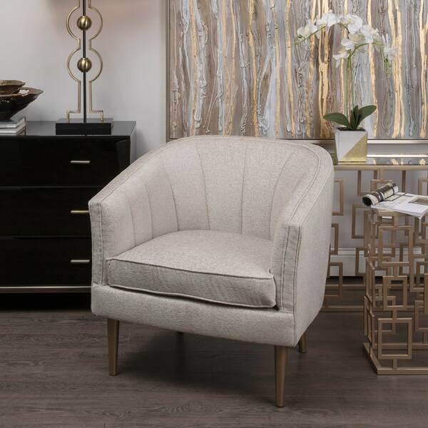 Sutton Metallic Leg and Champagne Linen Upholstered Channel Back Chair ...