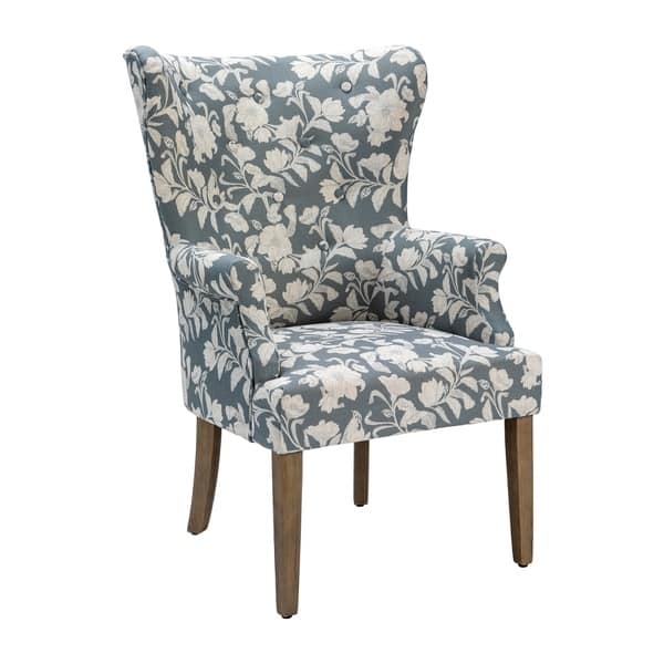 Heatherbrook Upholsted Floral Pattern Grey Wingback Chair with ...