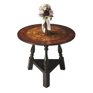 Offex Traditional Round Black/Tan Inlay Wooden Foyer Table - Bed Bath ...