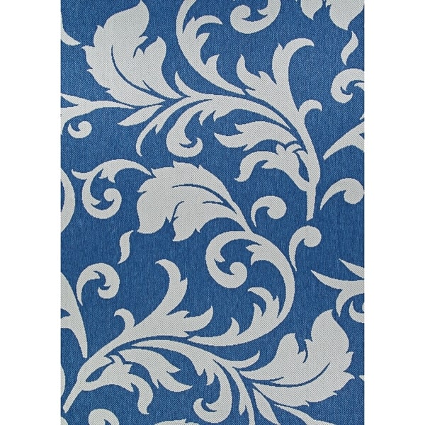 Porch & Den John Blue and Grey Damask Pattern Indoor/Outdoor Reversible ...
