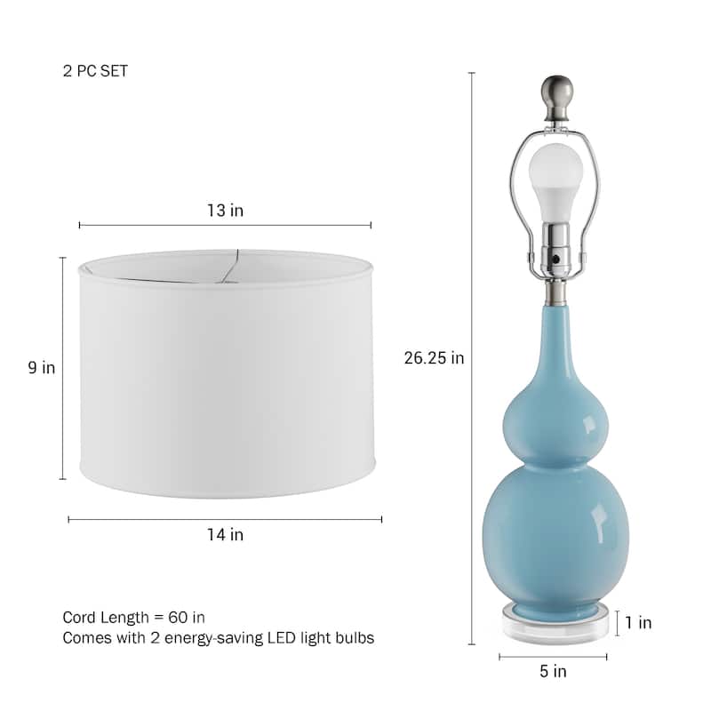 Table Lamps – Vintage Blue Set of 2 Double Gourd LED Lamps by Lavish ...