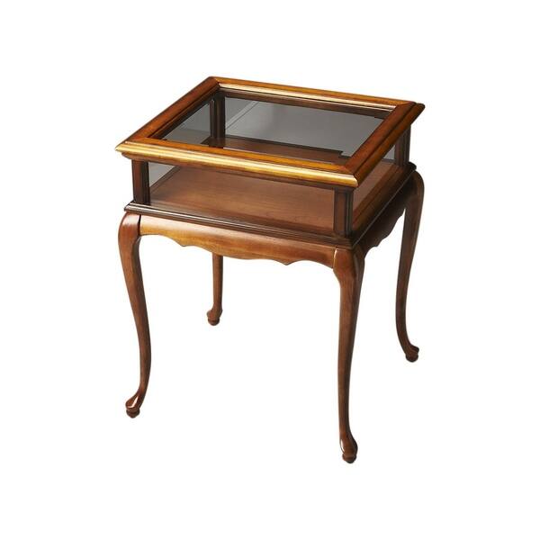 Offex Traditional Rectangular Wooden Curio Table in Olive Ash Burl ...