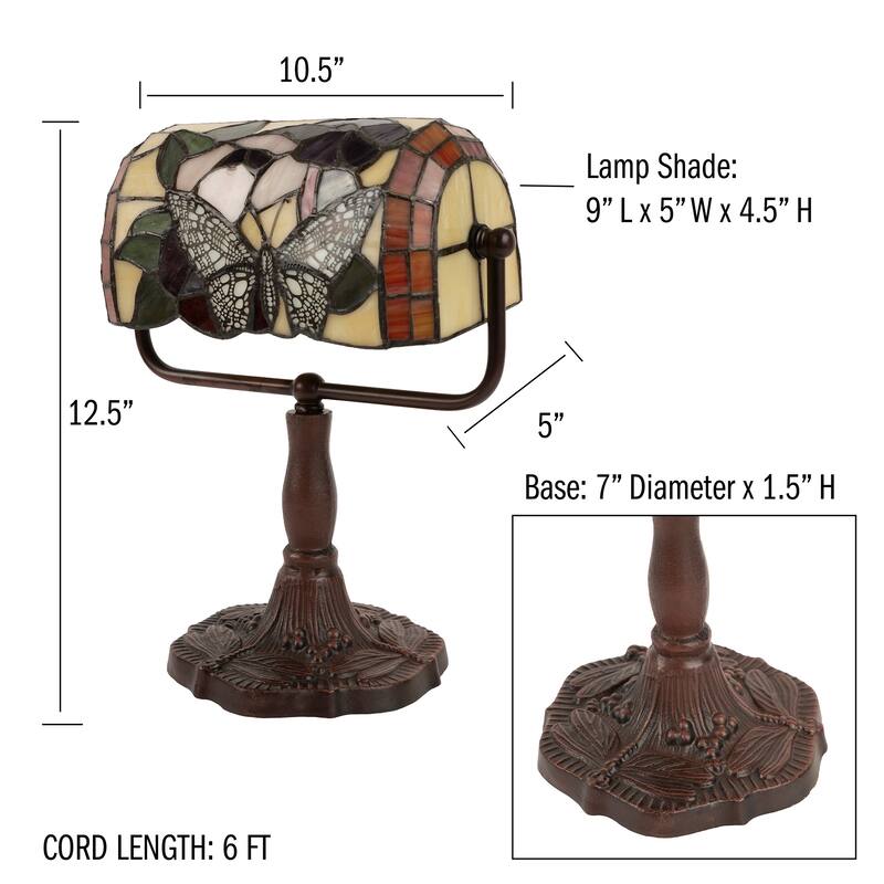 Tiffany Style Bankers Lamp-Vintage Stained Glass Butterfly LED Desk ...