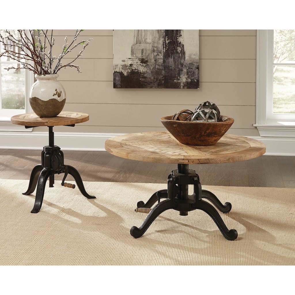 Industrial Design Crank Adjustable Round Living Room Table Set ...