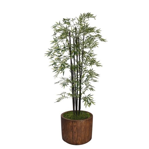 77" Tall Bamboo Tree with Decorative Black Poles and Fiberstone Planter ...