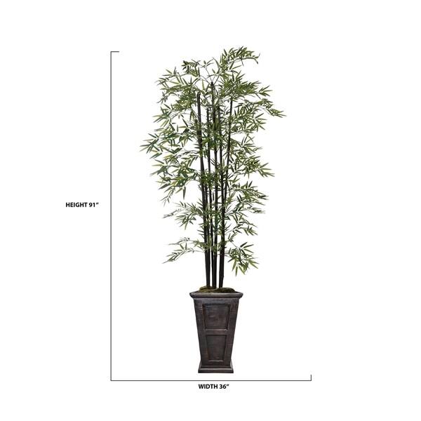 91" Tall Bamboo Tree with Decorative Black Poles and Fiberstone Planter ...