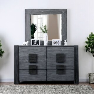 Yael Rustic Grey 60-inch Wide Wood 6-Drawer 2-Piece Dresser and Mirror ...