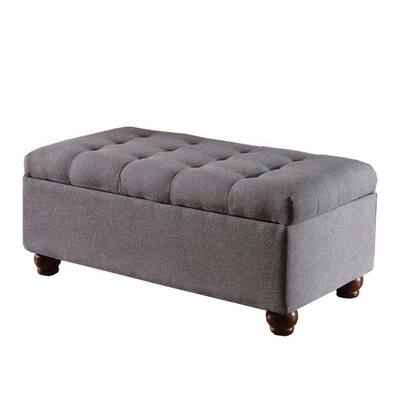 Fabric Upholstered Tufted Storage Bench With Wooden Bun Feet, Gray and ...