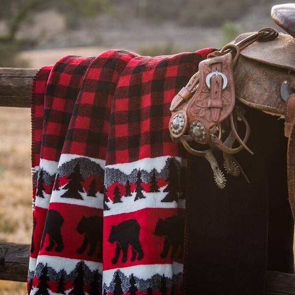 Denali Bear Plaid Border/Black Microplush Blanket - On Sale - Bed Bath ...