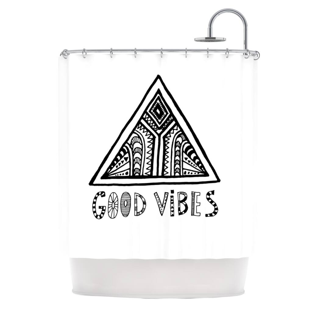 Vasare Nar "Good Vibes" White Black Shower Curtain - Overstock - 28420039