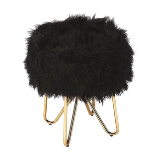 Offex Modern Black Faux Fur Round Stool in Polished Gold Finish - Bed ...